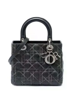 Dior Lambskin Cannage Contrast Stitch Lady Satchel - Black
