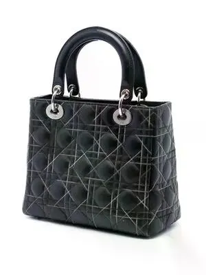 Dior Lambskin Cannage Contrast Stitch Lady Satchel - Black