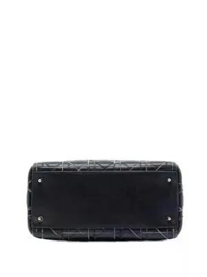 Dior Lambskin Cannage Contrast Stitch Lady Satchel - Black