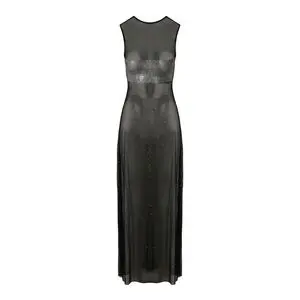 EMPRESS MIMI Astria Sheer Maxi Dress With Crystal Embellishments - Black