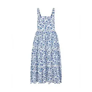 YUMI Floral Broderie Anglaise Midi Sun Dress - Blue