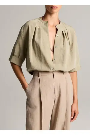 Vince Gathered A-line Button-front Shirt