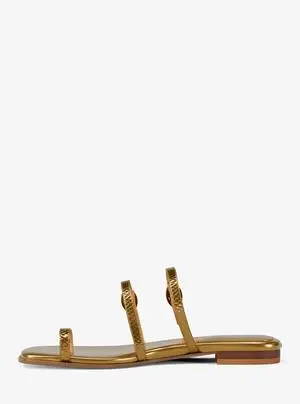 Michael Kors Kya Metallic Embossed Leather Flat Sandal - Gold