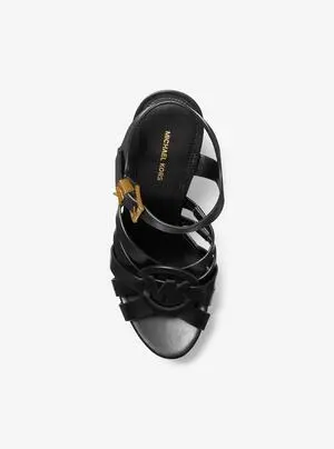 Michael Kors Erika Leather Platform Wedge Sandals - Black
