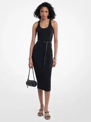 Michael Kors Belted Stretch Matte Jersey Racerback Tank Dress - Black