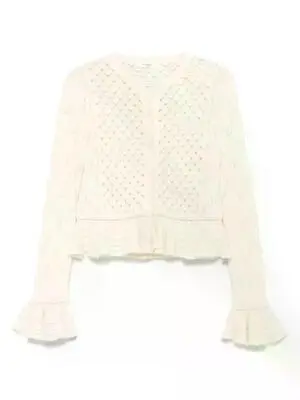 Chloé Pointelle Knit Ruffled Cardigan - Neutrals