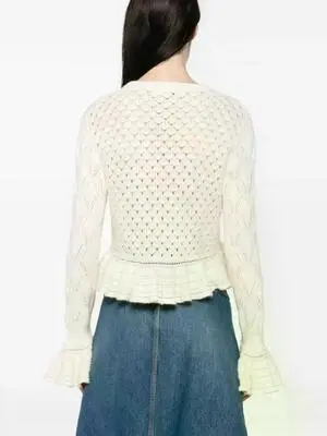 Chloé Pointelle Knit Ruffled Cardigan