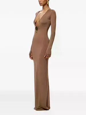 KOROBEYNIKOV Maxi Dress With Gold-tone Hardware - Brown