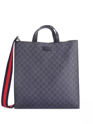 Gucci Convertible Soft Open Gg Coated Canvas Tall Tote Bag - Black