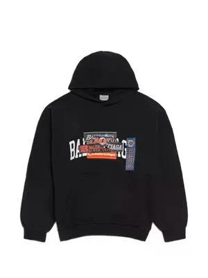 Balenciaga Logo Print Cotton Hoodie - Black