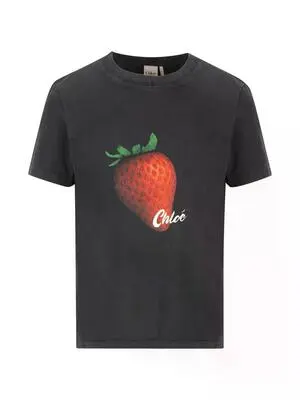 Chloé Strawberry Print Cotton T-shirt - Grey