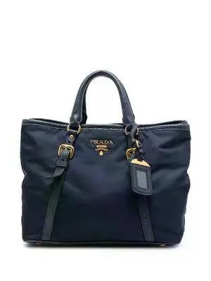 Prada Vitello Daino Trimmed Tessuto Satchel - Blue