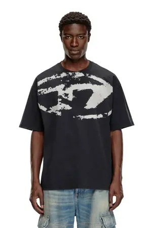DIESEL® T-shirt With Distressed Flocked Logo - Black