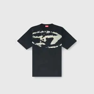 DIESEL® T-shirt With Distressed Flocked Logo - Black