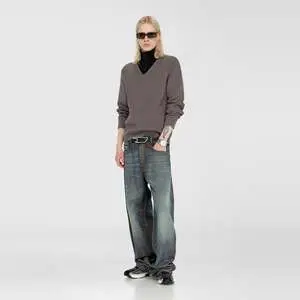 DIESEL® Ribbed V-neck Sweater With Layered Technical High Neck - Multicolor