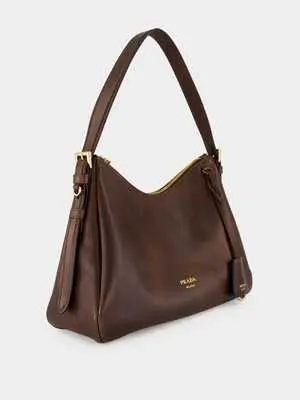 Prada Cocoa Leather Shoulder Bag - Brown