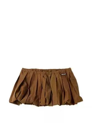 Miu Miu Pleated Gingham Check Miniskirt - Brown