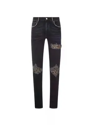 Amiri Stud-embellished Distressed Jeans