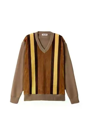 Miu Miu Wool And Suede V-neck Sweater