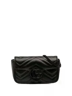 Gucci Mini Gg Marmont Matelassé Calfskin Flap Crossbody Bag - Black