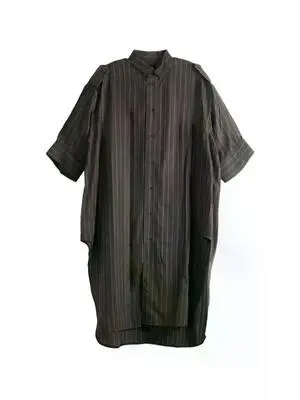 OMAR AFRIDI Vertical-stripe Epaulette Shirt - Brown