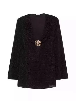 Oseree Lumière Embellished V-neck Mini Dress - Black
