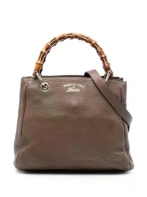 Gucci Small Calfskin Bamboo Shopper Satchel - Brown