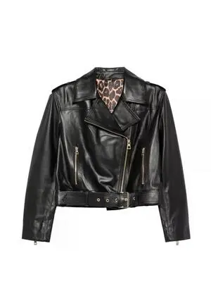 ADRIANNA FERETTI Adrianna Ferretti Belted Leather Biker Jacket - Black