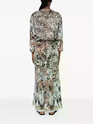 Camilla Twist-front Leopard-print V-neck Silk Maxi Dress