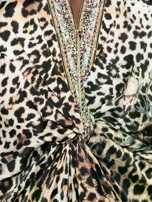 Camilla Twist-front Leopard-print V-neck Silk Maxi Dress
