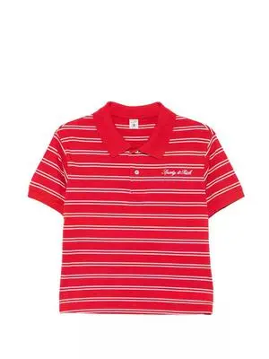 SPORTY & RICH Striped Logo Embroidered Cotton Polo Shirt - Red