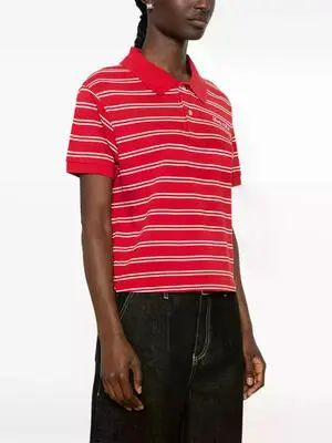 Sporty & Rich Striped Logo Embroidered Cotton Polo Shirt