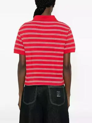 Sporty & Rich Striped Logo Embroidered Cotton Polo Shirt