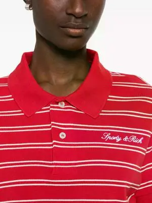 Sporty & Rich Striped Logo Embroidered Cotton Polo Shirt