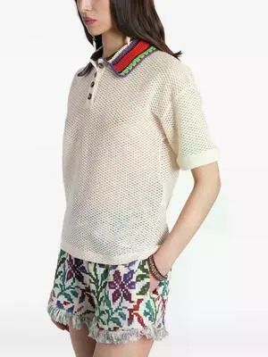 SIEDRES Open-knit Polo Shirt With Crochet Collar