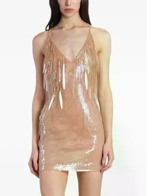David Koma Sequin Embellished Fringed Mini Dress - Neutrals