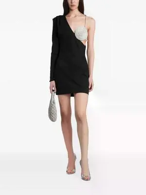 NUE Crystal Embellished One-shoulder Dress - Black