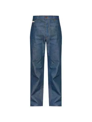 Moschino Tapered-leg Jeans With Logo Patch - Blue