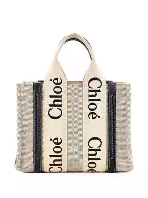 Chloé Woody Canvas With Leather Small Tote Bag