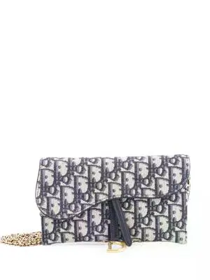 Dior Saddle Chain Wallet Oblique Canvas Crossbody Bag - Blue