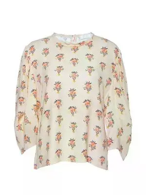Chloé Printed Puff-sleeve Blouse - Neutrals