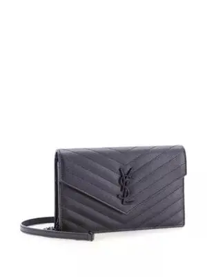 Saint Laurent Classic Monogram Wallet On Chain Matelasse Chevron Leather Small Crossbody Bag - Black