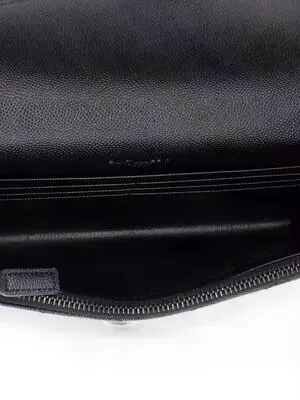 Saint Laurent Classic Monogram Wallet On Chain Matelasse Chevron Leather Small Crossbody Bag - Black