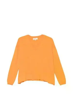 PSOPHIA V-neck Side-slit Cotton Sweater - Orange