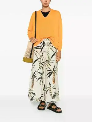PSOPHIA V-neck Side-slit Cotton Sweater