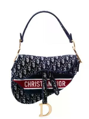 Dior Oblique Embroidered Velvet Saddle Bag Shoulder Bag - Blue