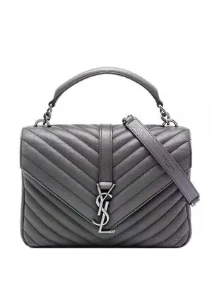 Saint Laurent Medium Chevron Sheepskin Monogram College Satchel - Grey