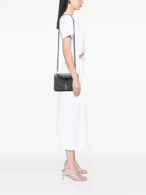 Saint Laurent Medium Chevron Sheepskin Monogram College Satchel