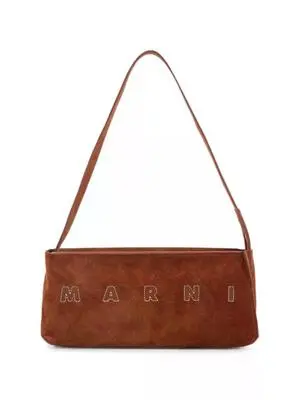 Marni Museo Logo-embroidered Suede Shoulder Bag - Brown