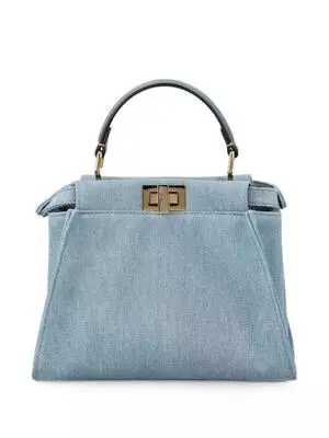Fendi Mini Peekaboo Embroidered Denim Tote Bag - Blue